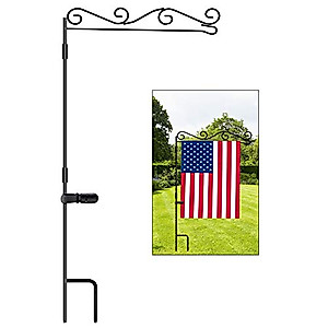 HOOSUN Garden Flag Stand, Premium Garden Flag Pole Holder Black Metal Powder-Coated Weather-Proof Paint, 37.8"H x 15.5"W for Outdoor Garden Lawn Without Flag