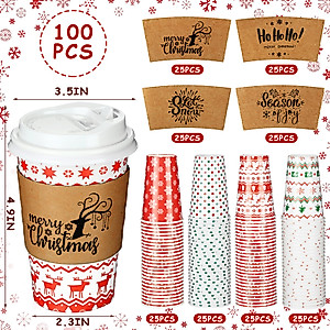 Suttmin 300 Pcs Christmas Disposable Coffee Cups with Lids and Sleeves 12 Oz Christmas Paper Cups Christmas Drinking Cups Hot Cocoa Chocolate Cups Party for Xmas Holiday Daily Holiday (Classic Style)