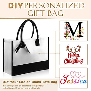 10 Pcs Canvas Tote Bags for Women Canvas Gift Bag with Makeup Bag Large Beach Tote Bag Reusable Blank Tote Bag for Bridesmaid Wedding Shopping Grocery Travel,15.7 x 11.8 x 6.7 Inch (Polka Dot Ribbon)