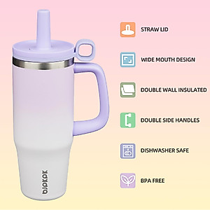 BJPKPK 32oz Stainless Steel Insulated Tumbler with Handle and Straw Travel Coffee Mug Thermal Cups with Lid,Purple Pearl