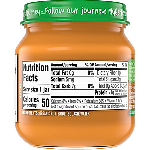 Gerber Organic for Baby 1st Foods Baby Food Jar, Butternut Squash, USDA Organic & Non-GMO Pureed Baby Food for Supported Sitters, 4 OZ Glass Jar (Pack of 10)