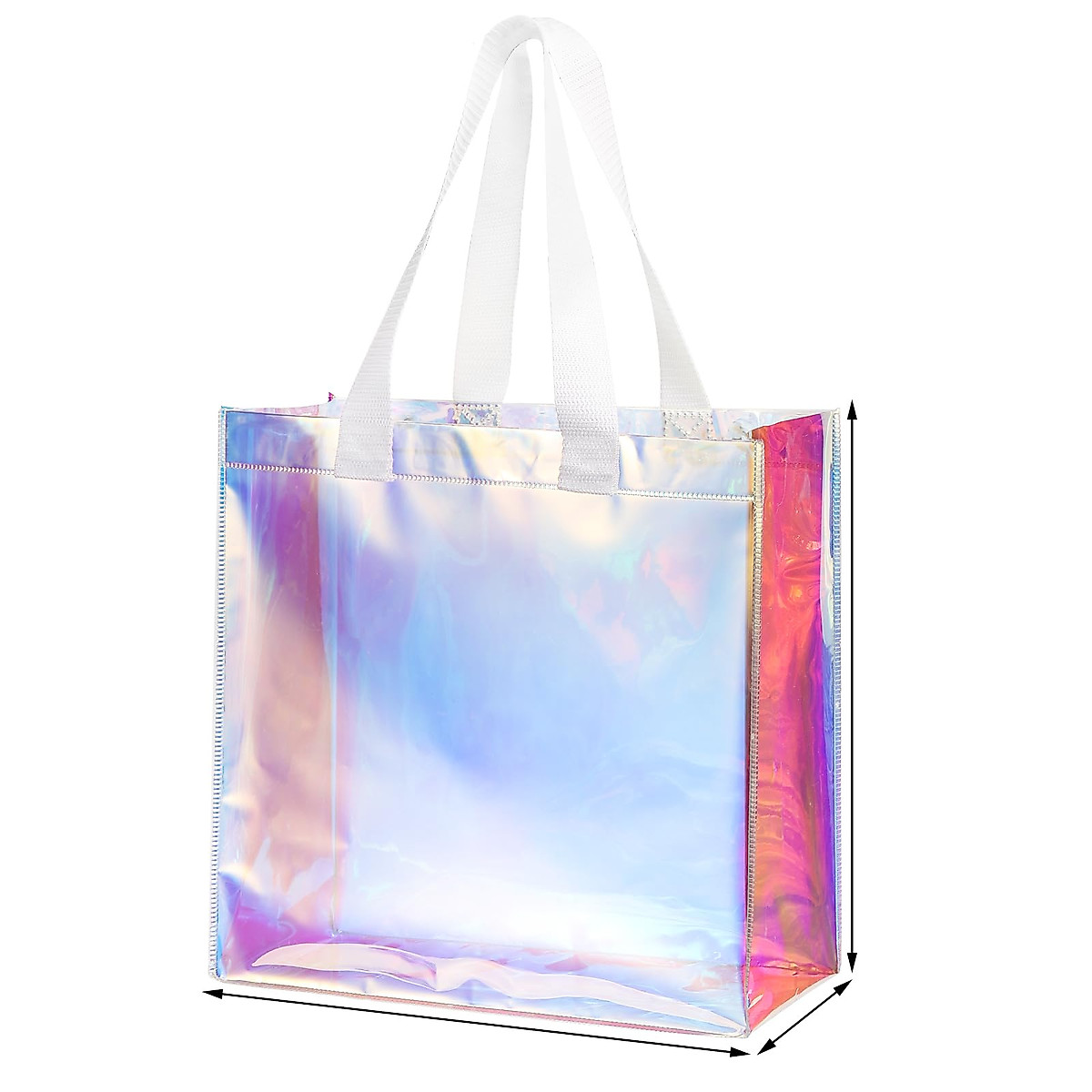 Suwimut 6 Pack Clear Tote Bag, 12 x 12 x 6 Inch Stadium Approved Hologram Large Clear Bags Iridescent Handbag PVC Plastic Tote Bag for Sports Games, Work, Security Travel, Stadium Venues or Concert