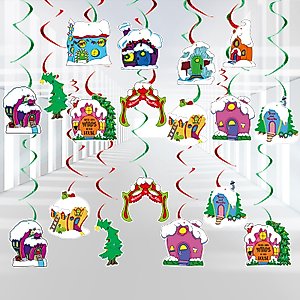 44Pcs Whoville Christmas Decorations Hanging Swirls, Welcome to Whoville Christmas Hanging Decorations for Whoville Decorations, Whoville Christmas Village Swirls, Christmas Party Decorations