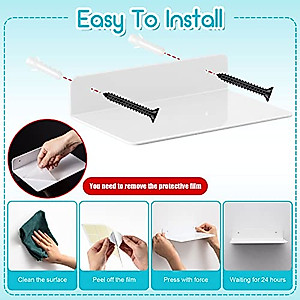 Geelin 4 Pcs Acrylic Floating Shelves White Acrylic Wall Shelf Small Wall Mounted Acrylic Shelves with Adhesive Screw for Wall Corner Bathroom Book Storage Decoration, 7.9 x 4.7 x 1.6 inches