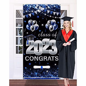 Congrats Grad Banner Decoration- Class of 2023 Large Blue Door Cover Banner Decoration for Graduation Party Supplies (Blue)