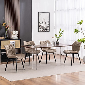 YOUNIKE Dining Chairs Set of 2, Upholstered Leather Kitchen Dining Room Chairs, Modern Living Room Bedroom Side Chairs with Wide Curved Back and Metal Legs, Kitchen Chairs Khaki Taupe