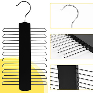 JOHOUSE 2PCS Tie Rack for Closet,Wooden Necktie Organizer and Belt Hangers,360 Degree Swivel Space Saving Ties Holder for Men Hanging 40 Ties,Black