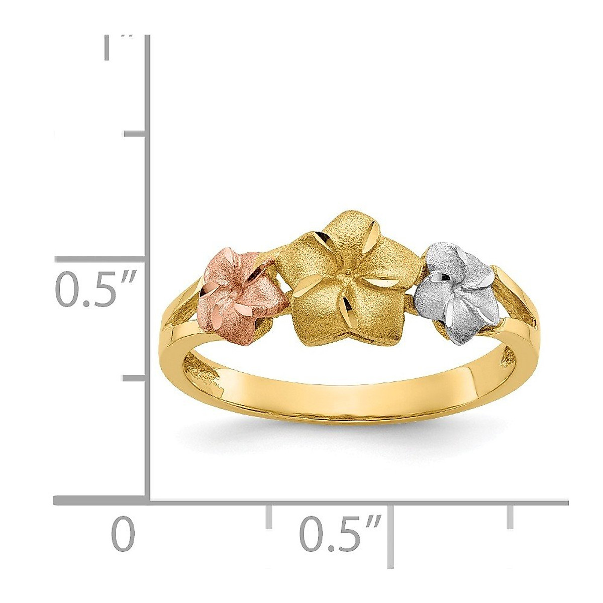 Size 8.5 - Solid 14k Gold Tri-Color Plumeria Ring (8mm)