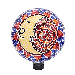 VCUTEKA Gazing Balls, Glass Garden Globe Mosaic Gazing Ball Sphere for Garden Lawn Outdoor Ornament Yard Decorative, 10-Inch, Sun and Moon