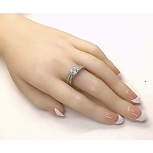 VenetiaDiamond.com REALISTIC TOP GRADE 1 CARAT CONTEMPORARY PRINCESS CUT RING SET 925 SILVER (7)