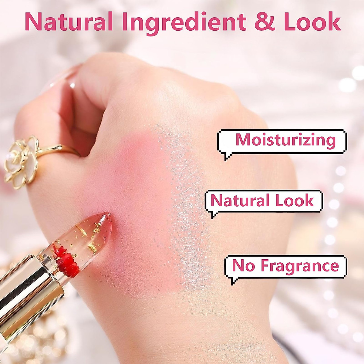Rosarden Crystal Jelly Flower Color Changing Lipstick, Long Lasting Lip Balm for Women, Flower Lip Gloss Jelly Lip Stain, Korean Tinted Lip Balm,Temperature & PH Color Changing Lipstick