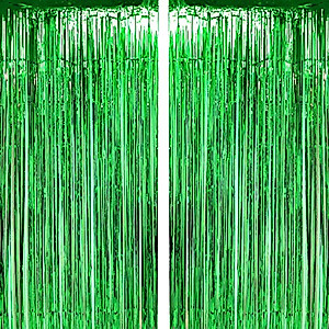 Green Tinsel Foil Fringe Curtains Tropical Jungle Safari Hawaiian Baby Shower Birthday Photo Backdrops Wedding Party Decor Photo Booth Props Backdrops Decorations