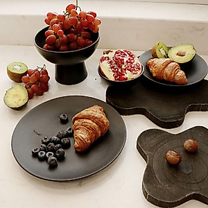 CTG Matte Black Pedestal Bowl, Textured Matte Black,Cylindrical Footed, Natural and Minimalist Style, Perfect for Home Décor,Food Safe, Fruit Bowl for Kitchen/Table Counter Top, 9" D x 5" H