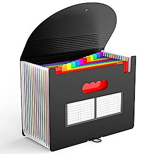 12 Pocket Expanding File Folder with Blank Label, Accordian File Organizer Document Storage Organizer, Desktop Accordion Folders File Keeper A4 Letter Size for Home School Office