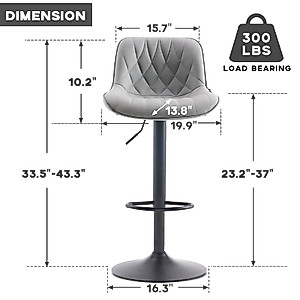 Kidol & Shellder Bar Stools Adjustable Barstools Swivel Counter Height Bar Stools Soft Thicked Faux Leather Bar Chairs,Grey,3 Mins Quick Assembly,Lold up to 300lbs(Single)