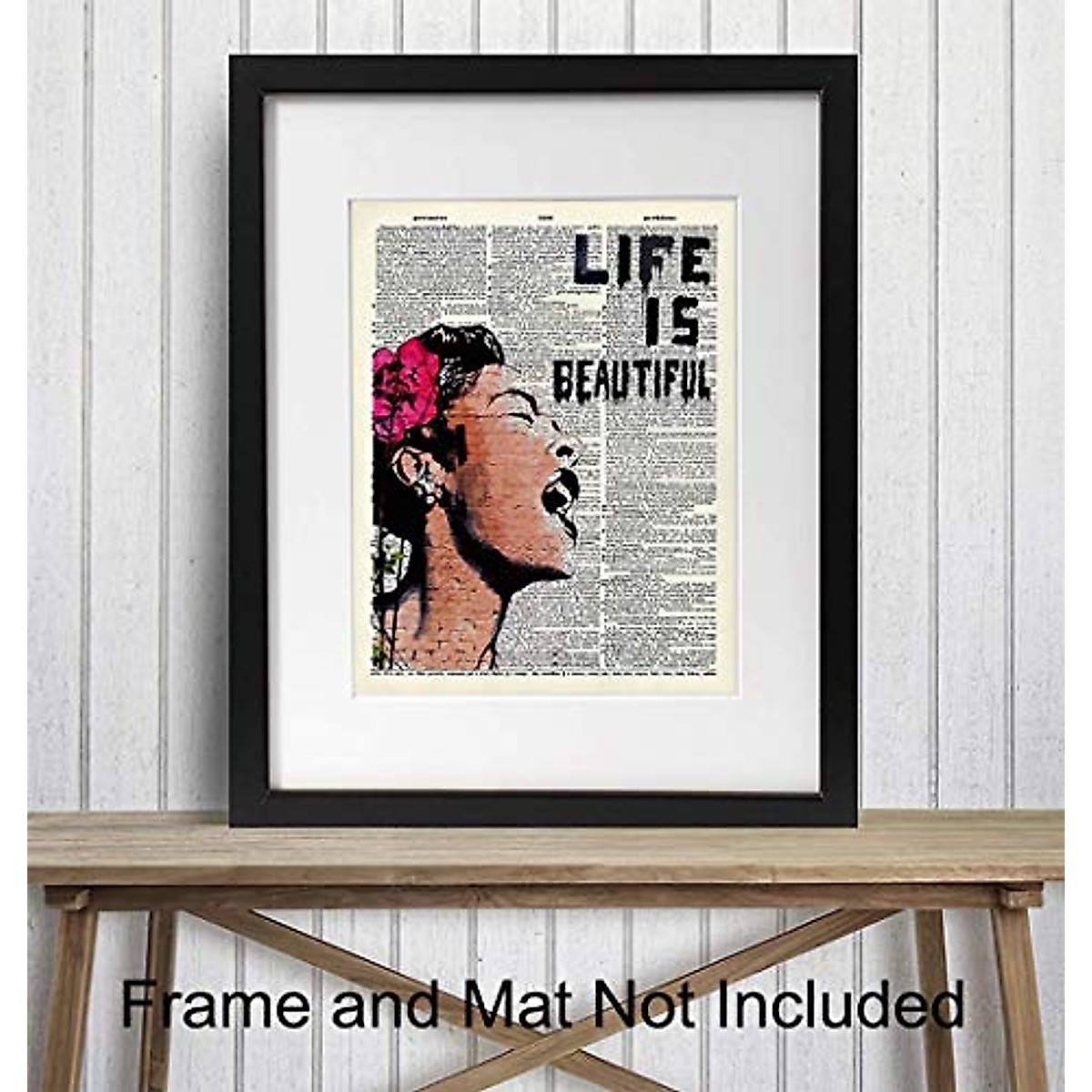 Banksy Wall Art - Upcycled Dictionary Graffiti Art Print, Billie Holiday 8x10 Street Art Poster, Home Decor - Urban Wall Art Print and Room Decorations - Makes a Great Gift - 8x10 Photo Unframed
