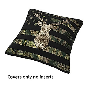 Gianlaima Camo Camouflage Hunting Deer American Flag Painting Set of 4 Decorative Throw Pillow Cases Sofa Cushion Covers for Couch Bedroom Living Room Car Home Decor