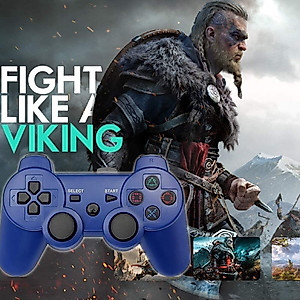 Rzzhgzq 2 Pack PS3 Wireless Controller Playstation 3 Controller Wireless Bluetooth Gamepad with USB Charger Cable for PS3 Console (BLUE+SILVER)