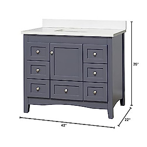 Abbey 42-inch Bathroom Vanity (Quartz/Marine Gray): Includes Marine Gray Cabinet with Stunning Quartz Countertop and White Ceramic Sink