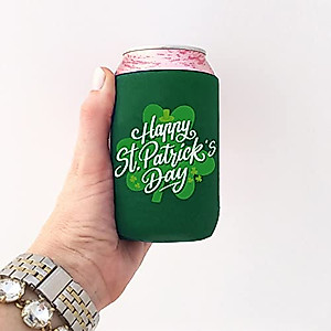 12PCS St. Patrick's Day Can Coolers Sleeves - Irish Shamrock Clover Beer Beverage Party Supplies Decorations Favors