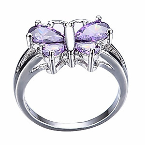 LALISA Butterfly Shaped Purple Amethyst Wedding Ring Women's 10KT White Gold Size 6-10 (7)