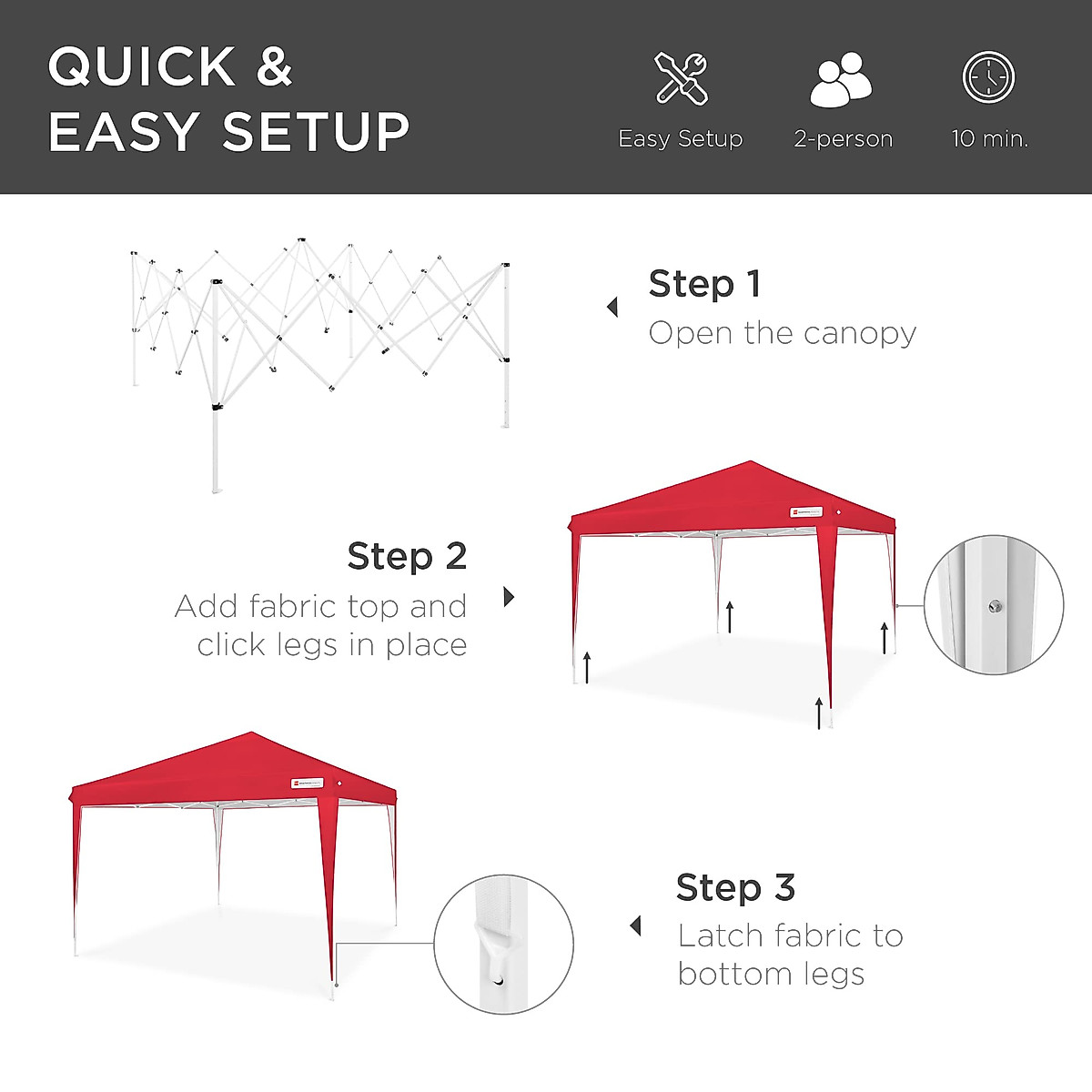 Best Choice Products 10x10ft Pop Up Canopy Outdoor Portable Folding Instant Lightweight Gazebo Shade Tent w/Adjustable Height, Wind Vent, Carrying Bag - Red
