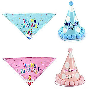 Avaner Dog Birthday Bandana Set, Pet Birthday Party Hat Bandana Bowtie Set for Small Medium Dogs Cats