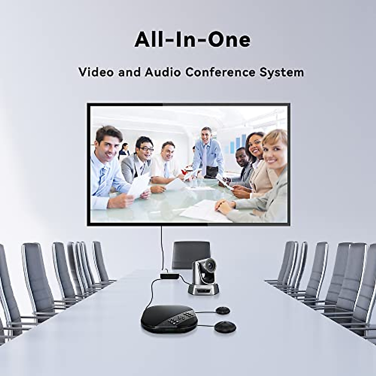 Tenveo All-in-One Video and Audio Conference Room Camera System 10X Optical Zoom USB PTZ with Bluetooth Speakerphone Expansion Microphones for Large Remote Meeting Work with Zoom Skype