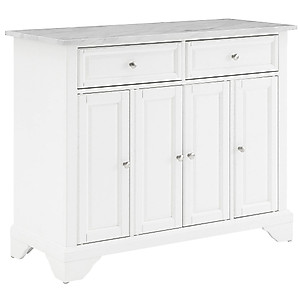 Crosley Furniture Avery Rolling Kitchen Island Storage Cart with Shelves, Microwave Stand, Coffee Bar, Distressed White