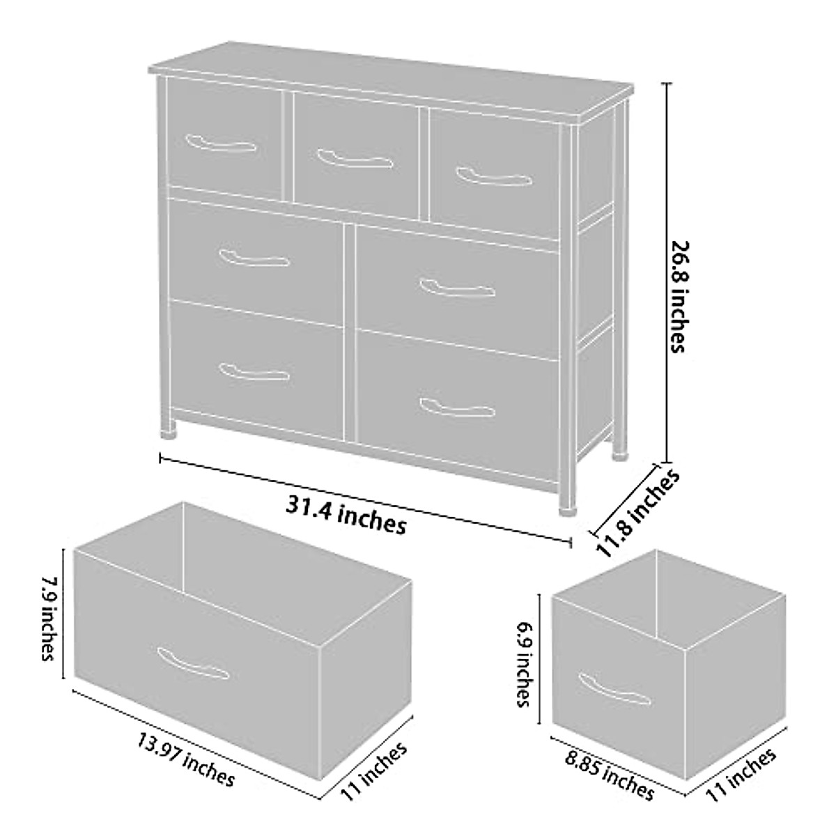 AZL1 Life Concept Storage Organizer 7-Drawer Closet Shelves, Sturdy Steel Frame Wood Top with Easy Pull Fabric Bins for Clothing, Dark Grey