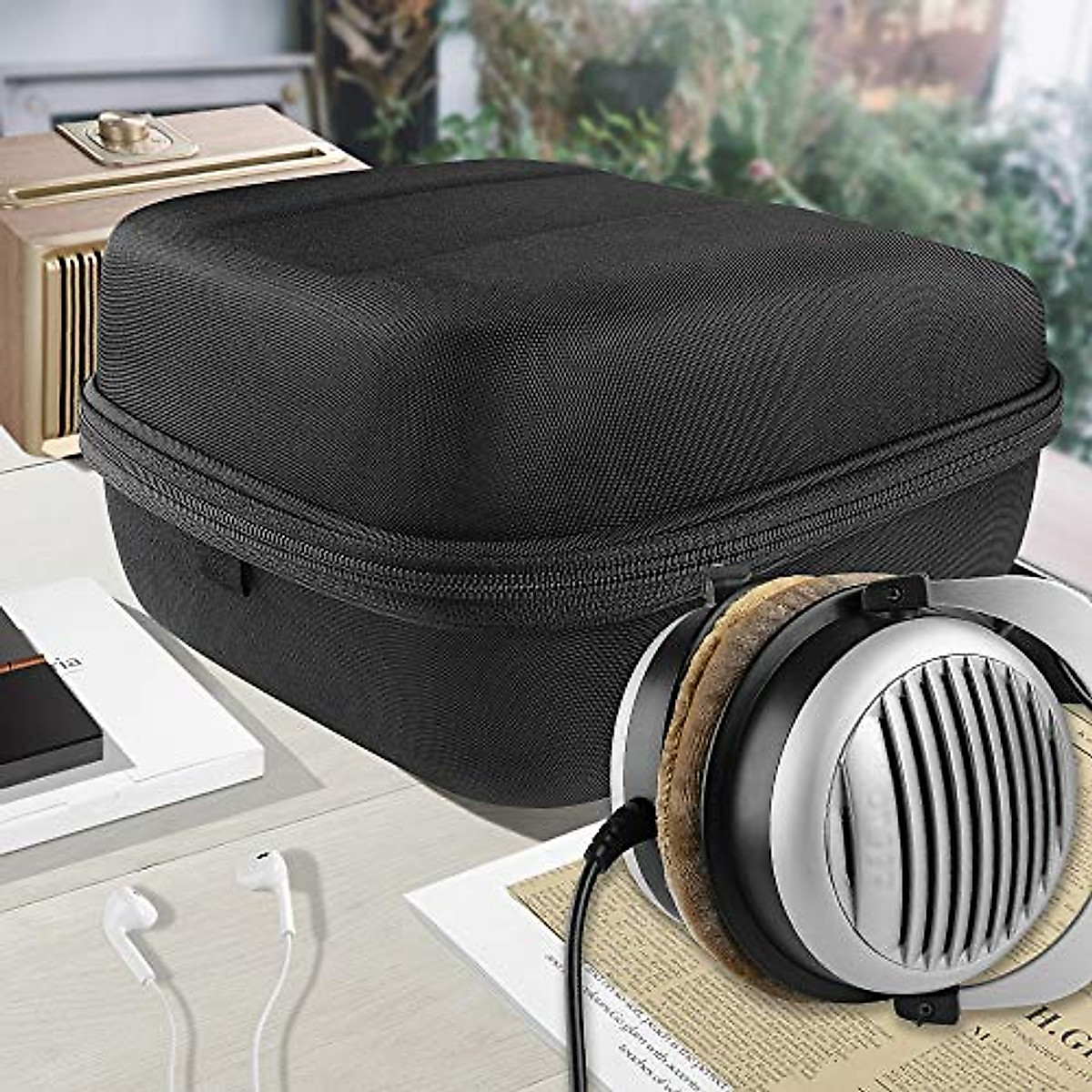 Geekria Shield Case for Large Sized Over-Ear Headphones, Replacement Extra Hard Shell Travel Carrying Bag with Cable Storage, Compatible with Sennheiser HD800S, Beyerdynamic Headsets (Black)