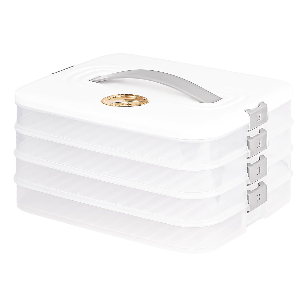 Liatinbo 4-Layer cookie carrier with lid and handle,dessert carrier dumpling container cookie transport storage container (4-Layer white)