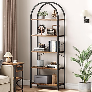GAOMON 5 Tier Bookshelf Arched Bookcase Modern Standing Bookshelves Tall Display Racks Metal Book Shelf for Bedroom, Living Room, Home Office