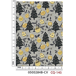 Golden Christmas (Grey) Design 100% Cotton Quilting Fabric by The Yard (Grey, Black, Gold, White)
