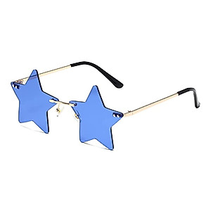 ENTHYI Rimless Star shape Sunglasses Personality Sun Glasses for women/men Party glasses personality pentagram eyewears (Dark blue)