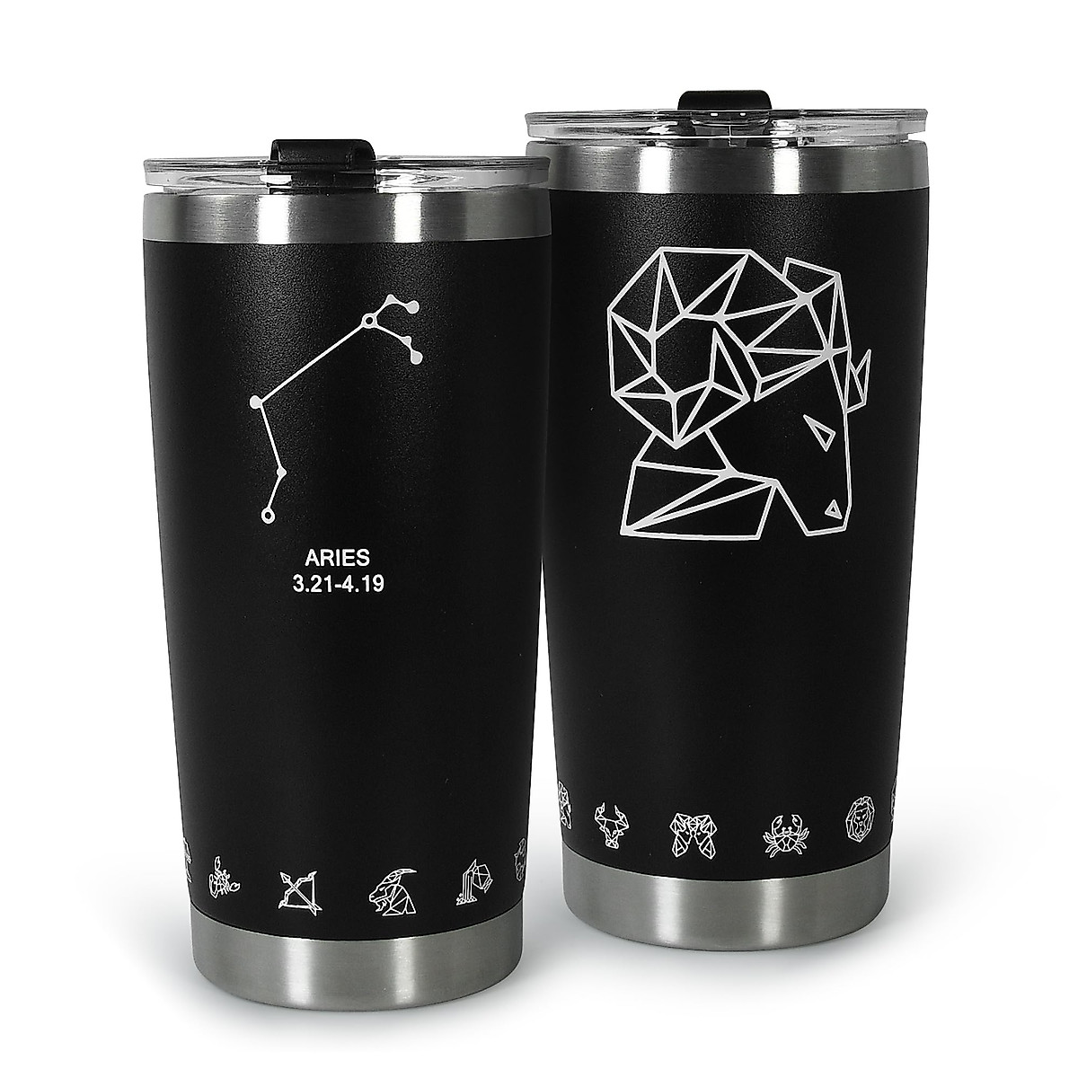 sweet grain 20oz Coffee Tumbler - Stainless Steel Double Wall Insulated Constellation Tumbler with Lid and Straw, Personalized Zodiac Gifts for Birthday/Bachelor Party - Aries