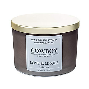 Leather Scented Candles | Campfire Scented Candles | Luxury Soy & Beeswax Candles for Home | 16 oz. Large Jar 3 Wick Candle | Masculine Candle | Manly Candles For Home | Scented Candles for Men