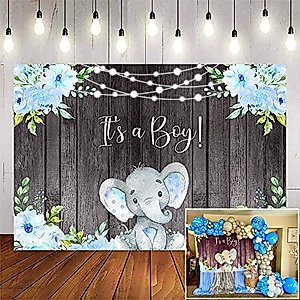Avezano Boy Elephant Baby Shower Backdrop Blue Floral Elephant It's a Boy Background Decorations Rustic Wood Elephant Theme Baby Shower Party Banner Supplies(7x5ft)
