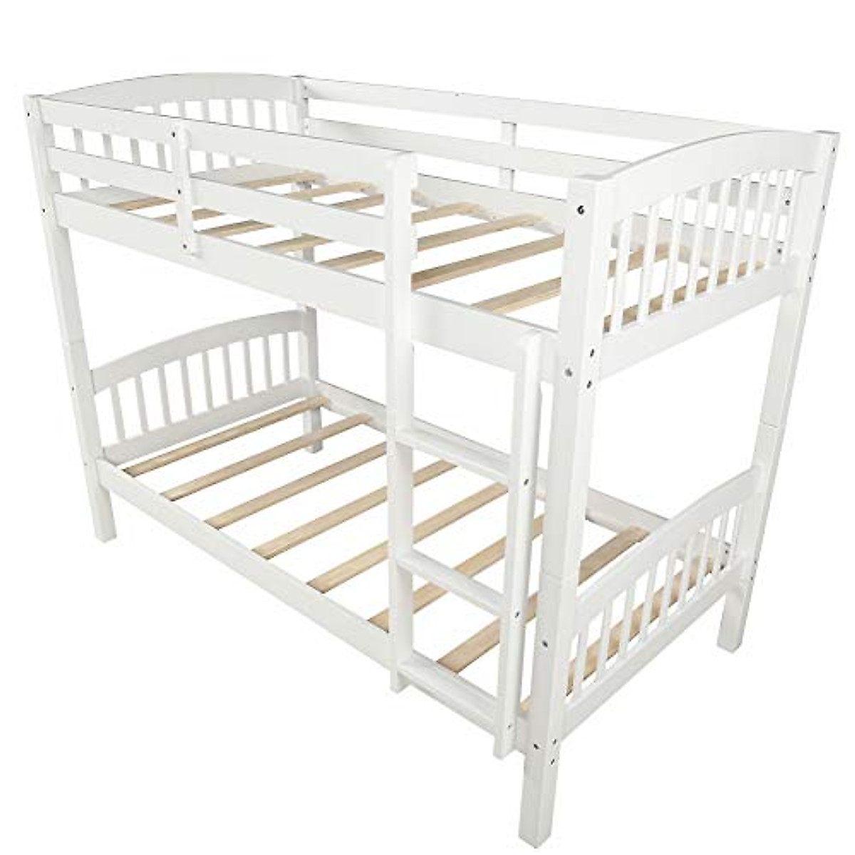 CJLMN Twin Over Twin Bunk Beds, Convertible Into Two Individual Solid Wood Beds, Children Twin Sleeping Bedroom Furniture Ladder and Safety Rail for Kids Boys & Girl, Easy Assembly (White)