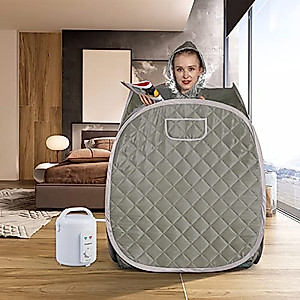 Smartmak Portable Steam Sauna Kit, Personal Full Body at Home Spa Tent with 1.8L 900 Watt Steam Generator, Single Person Sauna Steamer, Timer for Detox Relaxation (L 33.5”x W 33.5”x H 41.4”, Grey)