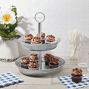 Rustic 2 Tier Galvanized Serving Tray, Farmhouse Kitchen Decor (12 x 13.5 In)