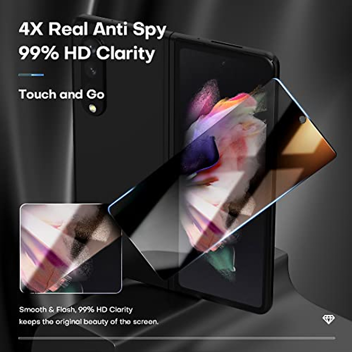 TOCOL [2+2 Pack] for Samsung Galaxy Z Fold 3 5G with 2 Pack Front Privacy Tempered Glass Screen Protector and 2 Pack Camera Lens Protector, Anti-Scratch, Bubble Free, [Anti-Spy], [Alignment Tool],Black