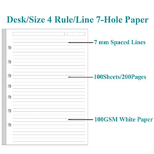 A5 Lined Refill Paper - 100 Sheets/200 Pages Loose Leaf Paper for Filofax Planner, Organizer, Binders, 7-Hole Punched, 100gsm Ruled White Pages, 5.8" x 8.2" (White)