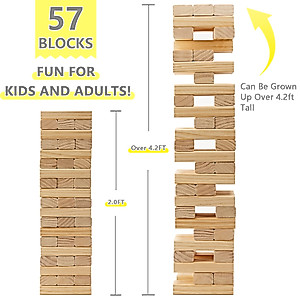 GOROCK Giant Tumble Tower, Indoor Outdoor Games for Kids Adults Family,57 PCS Stacking Games with Scoreboard | Dice | Carrying Bag, Classic Family Games for Halloween Christmas Festival (Over 4.2 FT)