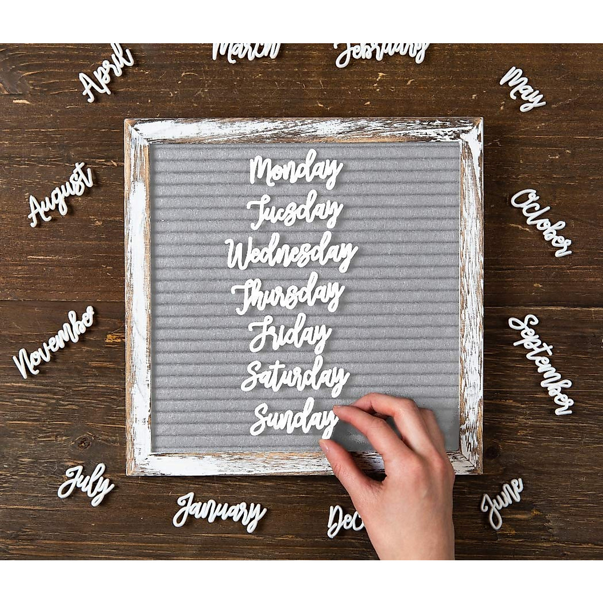 Letter Board 10x10 Rustic Gray | +690 PRE-Cut Letters +Stand +Upgraded Wooden Sorting Tray | Farmhouse Felt Letterboard with Cursive Words, Letter Boards, Word Board, Message Board, Changeable Sign