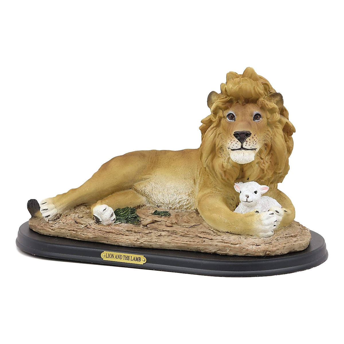 Ebros Gift Religious Christian Inspirational Lion and The Lamb Statue with Base and Brass Plate Title Home Decor Revelations 5 Sculptural Reproduction Jesus Christ Lion of Judah and Lamb of God