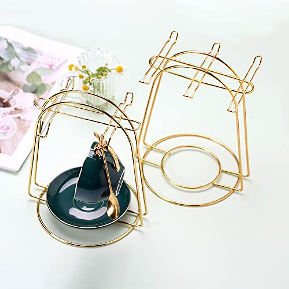 Rack Display Stand Service for Tea Cups, Gold Nordic Home Kitchen Tabletop Coffee Mug Holder, 4Cups Coffee Mugs & Tea Cup Storage Rack, Coffee Counter Bar Accessory & Kitchen Organizer Rack Type A