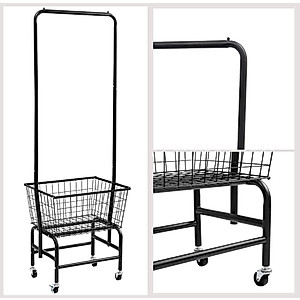 BechUbre Heavy Duty Rolling Hamper Laundry Basket Cart with Wire Hanging Rack and Storage Rack Commercial Rolling Laundry Butler White