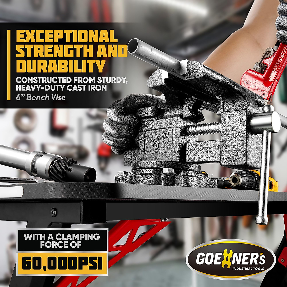 6-Inch Bench Vise Heavy duty Vice for Workbench, Utility Combination Pipe Table Vise Forged Steel Construction and Swivel Base