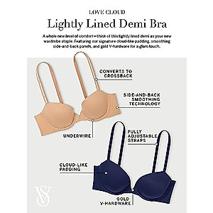 Victoria's Secret Love Cloud Lightly Lined T Shirt Demi Bra, Bras for Women, Ensign, 38DDD
